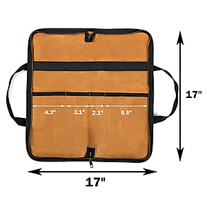 Chef Knife Case, 4 Slots Portable Knife Roll with Handle, Heavy Duty 16oz Waxed Cavas, Knife Holder with Professional Cut-Resistant Fabric Lining, Khaki