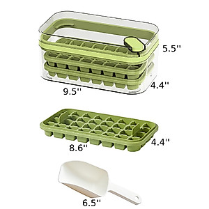 GOHOLE Ice Cube Trays for Freezer with Lid and Bin, 64 Ice Cubes, 2 Trays, Container, Lid & Ice Scoop (Green)