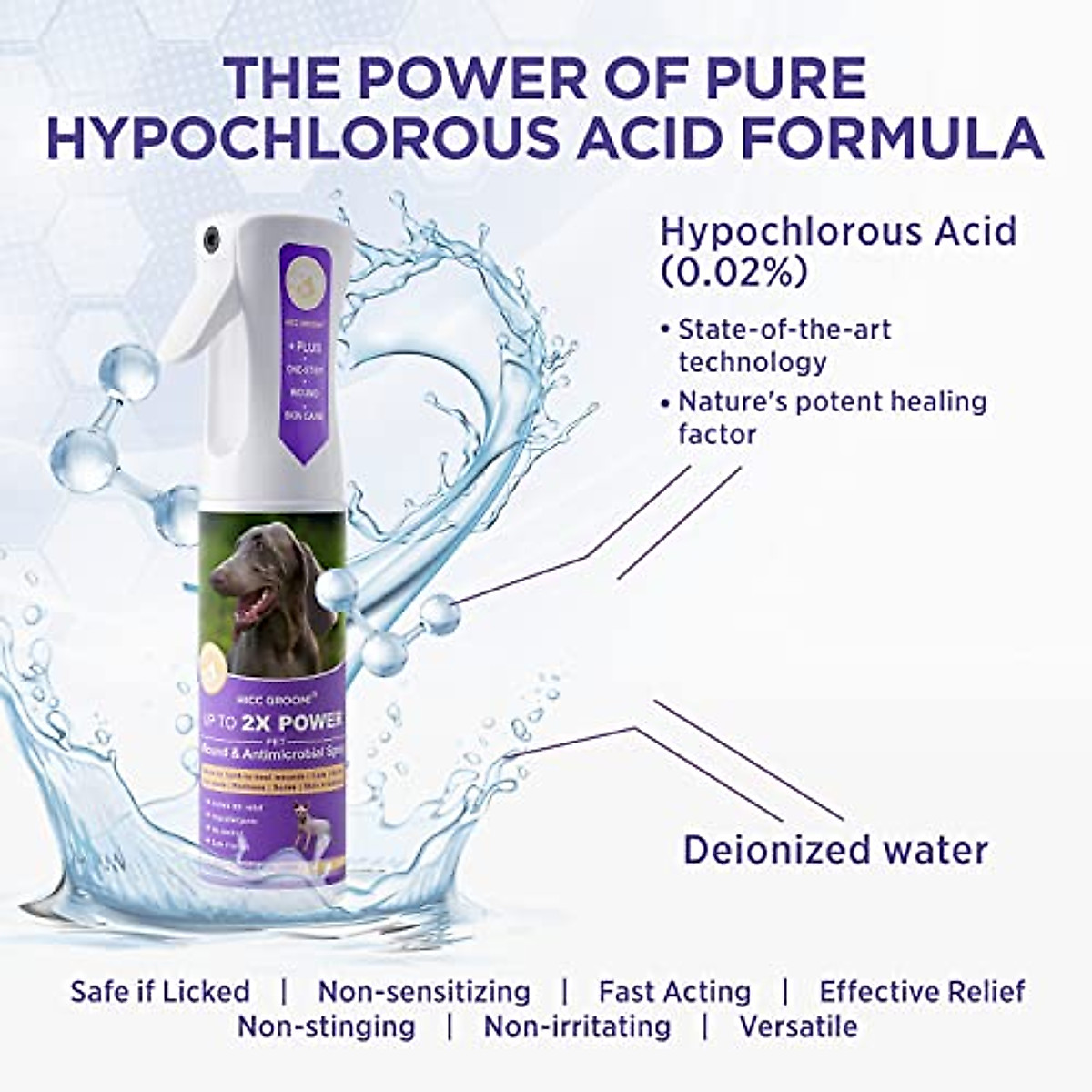 HICC Dog Wound & Skin Care Spray, HOCl Formula Skin Repair & Healing Spray for Minor Cuts, Scrapes, Rashes, Hot Spots Treatment, Soothe Itching, Safe for All Animals, 10.1 Ounces