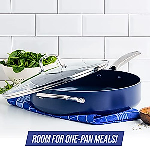 Blue Diamond Cookware Diamond Infused Ceramic Nonstick 5QT Saute Pan Jumbo Cooker with Helper Handle and Lid, PFAS-Free, Dishwasher Safe, Oven Safe, Blue