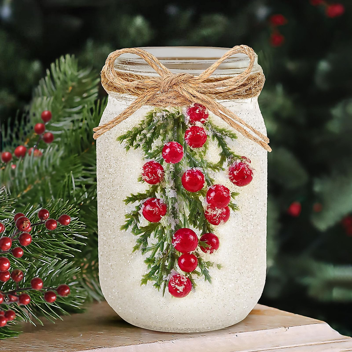 Christmas Decorations - Christmas Decor- 18 Oz Winter Mason Jar Candle - Unique Christmas Gifts for Women Her Adults Teachers Mom - Rustic Farmhouse Xmas Decoration for New Home Room Indoor Tables