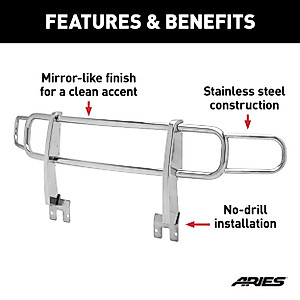 ARIES 4077-2 Polished Stainless Steel Grille Guard, No-Drill, Select Hummer H3, H3T