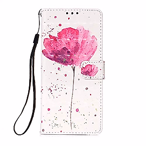 OOPKINS Huawei Y7P Case 3D Creative Pattern Design PU Leather Flip Bookstyle Card Slot Holder Wallet Magnetic Cover Stand Compatible for Huawei P40 Lite E 3D A Red Flower YB