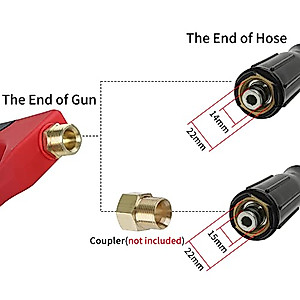 Sooprinse Short Pressure Washer Gun 3000 PSI, 7 Inch Replacement Extension Curved Wand, 5 Nozzle Tips, M22-14 Inlet