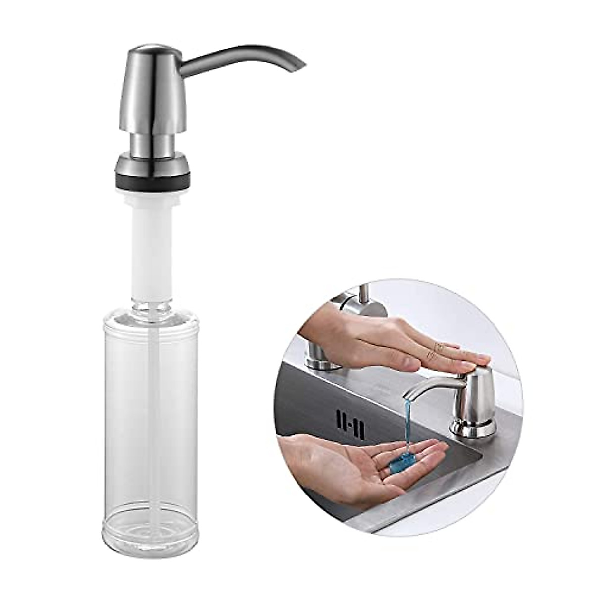 GORDEE Built in Sink Soap/Lotion Dispenser for Kitchen Sink, Engineering Grade ABS Pump Head, Refill from The Top, Countertop with 11.8 OZ(350ML) PET Liquid Soap Bottle, Brushed Nickel