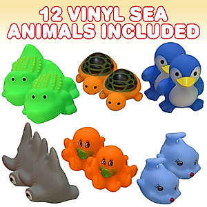 ArtCreativity Vinyl Sea Animals, Pack of 12 Assorted Squeezable Toys, Aquatic Birthday Party Favors for Kids, Fun Bath Tub and Pool Toys for Children, Educational Learning Aids for Boys and Girls