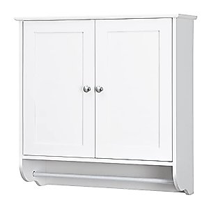 Giantex Bathroom Cabinet Wall Mounted - Over The Toilet Medicine Cabinet with Double Doors, Adjustable Shelf and Towels Bar, Above Toilet Storage Cabinet for Bedroom Kitchen Wall Cabinet (White)