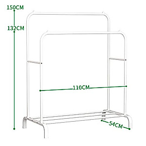 YAYI Clothes Rack Heavy Duty Clothes Rail Metal Garment Rail with Two Top Rod and Lower Storage,White