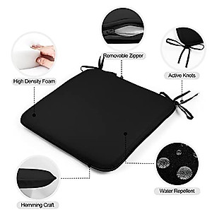 GUEGLSA Outdoor Indoor Waterproof Seat Cushions,16x16 Inches Patio Chair Cushion with Ties,Machine Washable Seat Pad for Home Garden Kitchen Dining Office Chair, Set of 2, Black