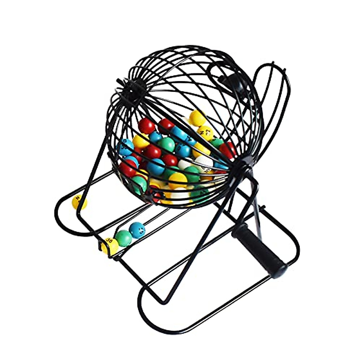 Yuanhe Deluxe Bingo Game Set - Metal Round Cage, 75 Colored Bingo Balls, 50 Bingo Cards, 300 Mixed Chips and Master Board for Large Groups, Parties