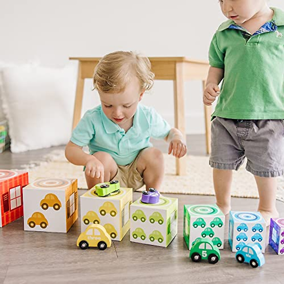 Melissa & Doug Nesting and Sorting Garages and Cars With 7 Graduated Garages and 7 Stackable Wooden Cars - Numbers Learning Toys, Car Garage Toy, Sorting And Stacking Toys For Toddlers Ages 2+