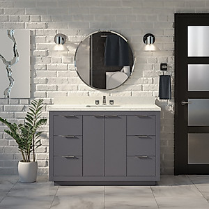 Stockholm 48-inch Bathroom Vanity (Engineered Marble/Marine Gray): Includes Marine Gray Cabinet with Engineered Marble Countertop and White Ceramic Sink
