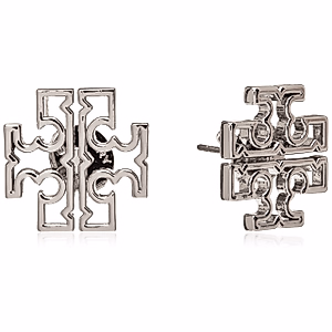 Tory Burch Women's Britten Logo Stud Earrings (Silver)