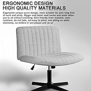 LEMBERI Fabric Padded Desk Chair No Wheels, Armless Wide Swivel,120°Rocking Mid Back Ergonomic Computer Task Vanity Chairs for Office, Home, Make Up,Small Space, Bed Room,Gray