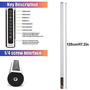 Portable LED Video Light Mood1 Photography Light Stick,Dimmable & Memory,Built-in 2000mAh Battery,120cm RGB Photo Lamp for YouTube,TikTok,Game Streaming,Party Bar (120cm)