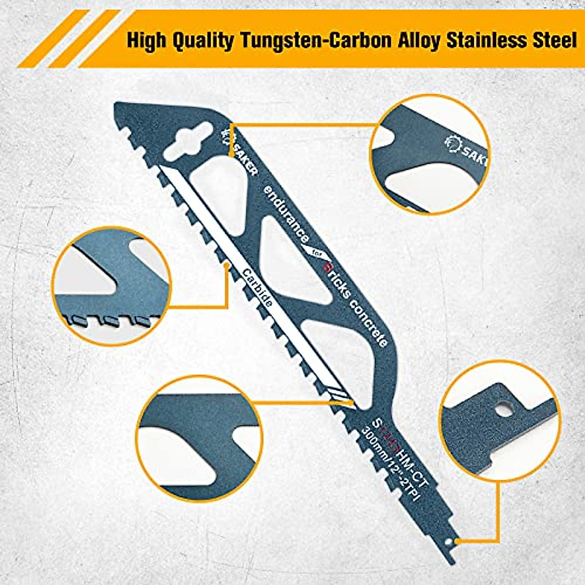 Saker Saw Blade-Demolition Masonry Reciprocating Hard Alloy Saw Blades for Cutting Wood,Porous Concrete,Brick 12”/300mm