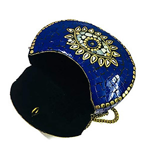 Blue stone mosaic metal bag antique ethnic clutch indian antique purse party clutch women bag…