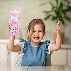 XinHuiGY Unicorn Water Bottles for Girls,Cute Cup with Straw and Safety Lock, Outdoor Indoor Pink Water Bottle with shoulder strap,400ML/13.5oz Kawaii water bottle for girl boy unicorn lover