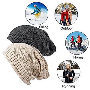 Senker Fashion 2 Pack Womens Slouchy Beanie Winter Knit Soft Hat for Women and Men, A-Beige&Dark Grey