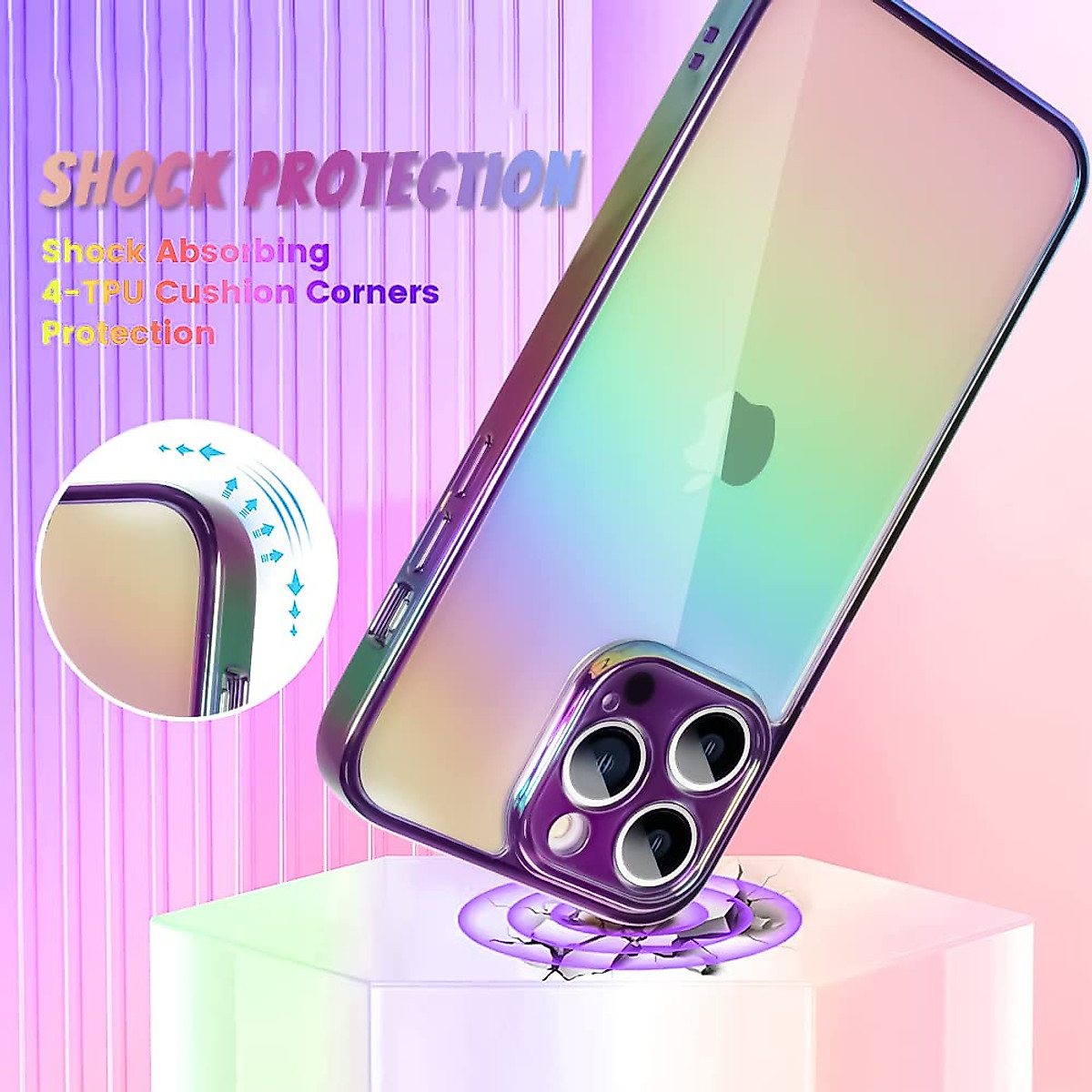Bonoma iPhone 13 Pro Max Bling Laser Case - Iridescent Crystal, Shockproof, Anti-Skid, Camera + 2 Screen Protectors - Purple