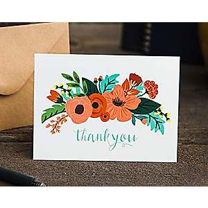 Sweetzer & Orange Floral Thank You Cards Bulk Box Set of 48 Blank Cards with Envelopes - Baby Shower Note Cards, Wedding Thank You Cards or Bridal Shower Thankyou Card - 4.25 x 5.75