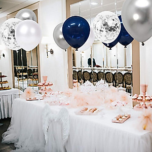 Navy Blue and Silver Confetti Balloons, 50pcs 12 inch Metallic Silver and White Pearl Party Balloons for Shower Wedding Engagement Birthday Graduation Supplies