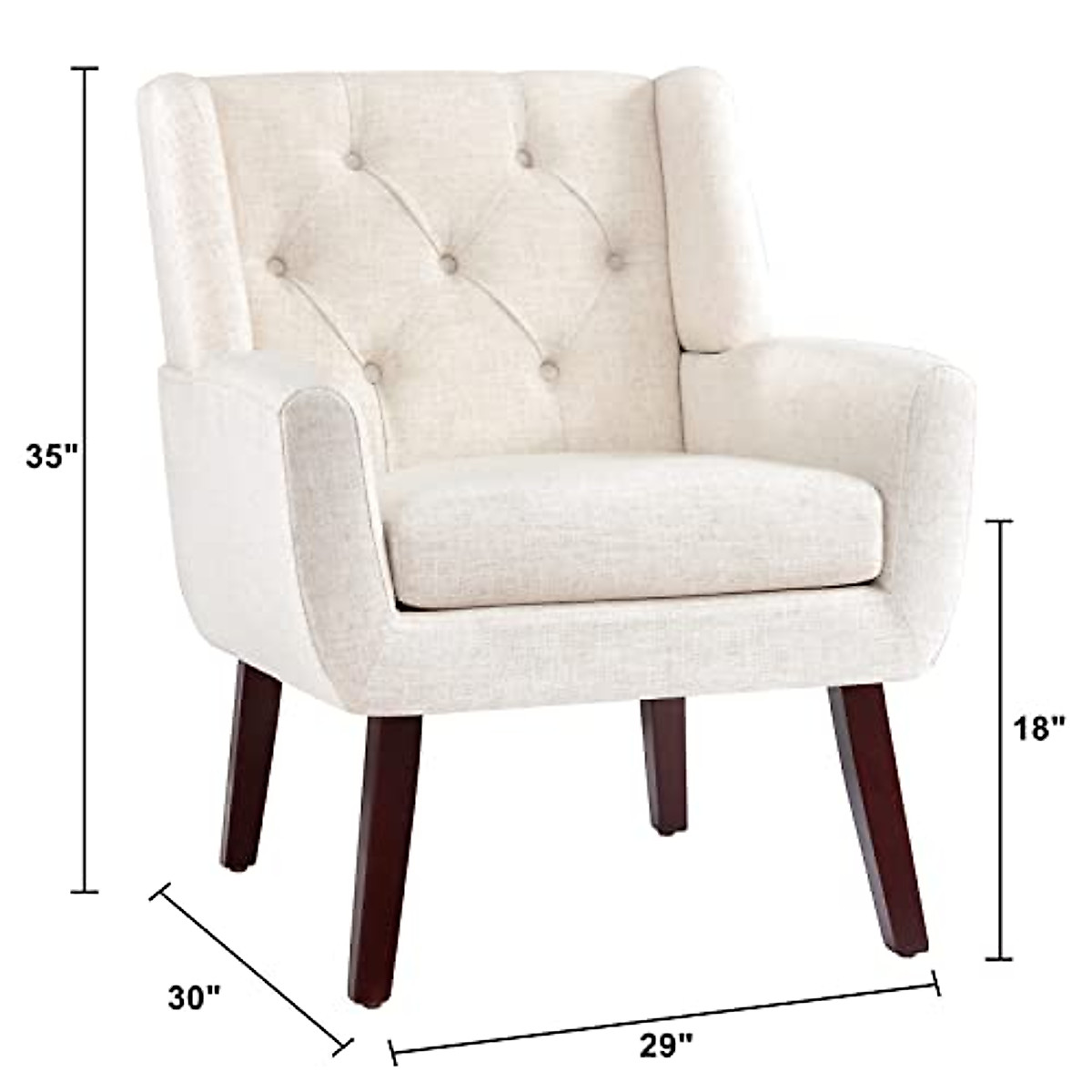 HUIMO Accent Chair Set of 2, Button-Tufted Chairs,Upholstered Reading Living Room Chair,Mid Century Modern Chair with Linen Fabric, Club Chair,Comfy Arm Chairs for Living Room,Bedroom,White