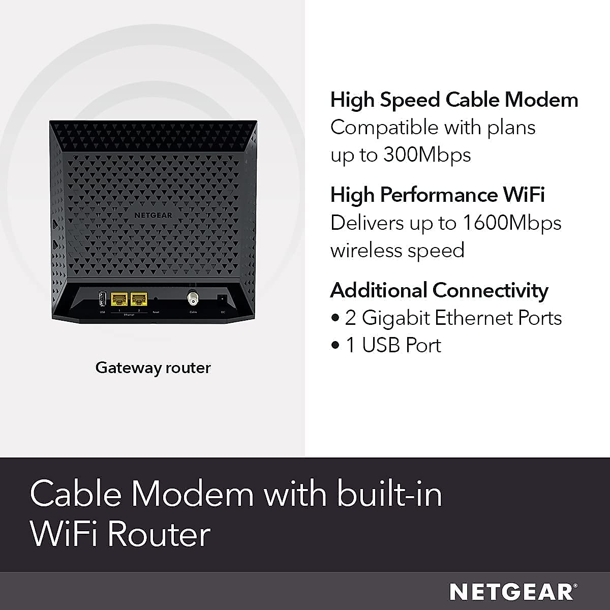Netgear C6250-100NAS AC1600 (16x4) WiFi Cable Modem Router Combo (C6250) DOCSIS 3.0 Certified for Xfinity Comcast, Time Warner Cable, Cox, More (Renewed)