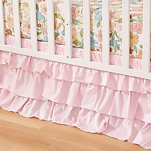 Brandream Crib Bedding Set for Girls 3 Pieces Floral Baby Nursery Bedding Set with Enchanting Blossoms Painterly Petals Leaves Design, Cotton