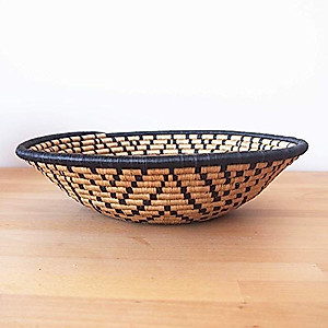 16" X-Large African Basket- Kitale/Rwanda Basket/Woven Bowl/Sisal & Sweetgrass Basket/Black, Tan