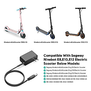 HKY AC DC Adapter Compatible with Segway eKickScooter Zing E8 E10 E12 Kids Electric Kick Scooter Power Supply Cord Cable,Model NB-25D2-00D8-US NB-25D2-00D8US Power Adapter Battery Charger
