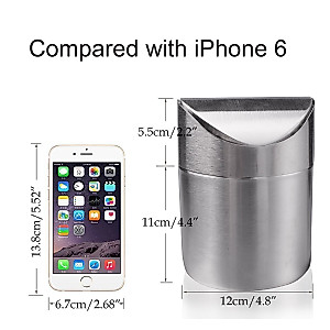 Haoun Mini Dustbin, Recycling Countertop Trash Can Brushed Stainless Steel Table Desk Swing Lid Garbage Bin Wastebasket