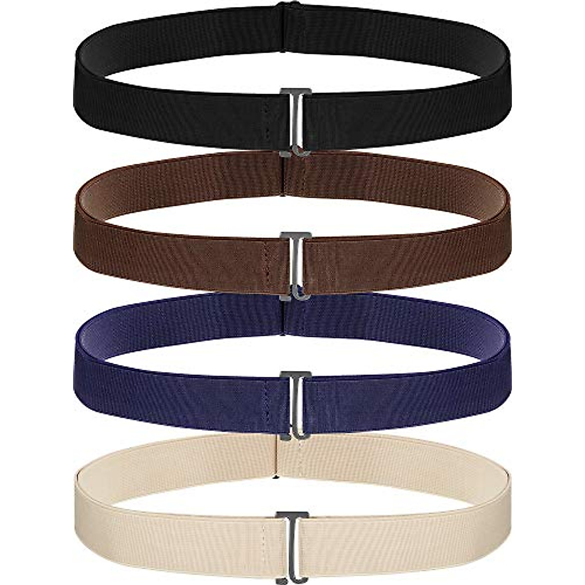SATINIOR 2/3/4 Pack Women Elastic Stretch Belt Invisible Belts with Flat Buckle for Jeans Pants Dresses(Black, Dark Blue, Khaki, Brown,4 Pack)