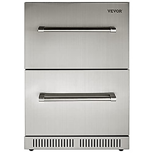 vevor 24" Undercounter Built-in Refrigerator, 5.12 Cu.ft. Double Drawer Indoor/Outdoor Beverage Fridge with Embraco compressor,32-50°F Cooling Range, Ventilated Cooling for Home and Commercial Use