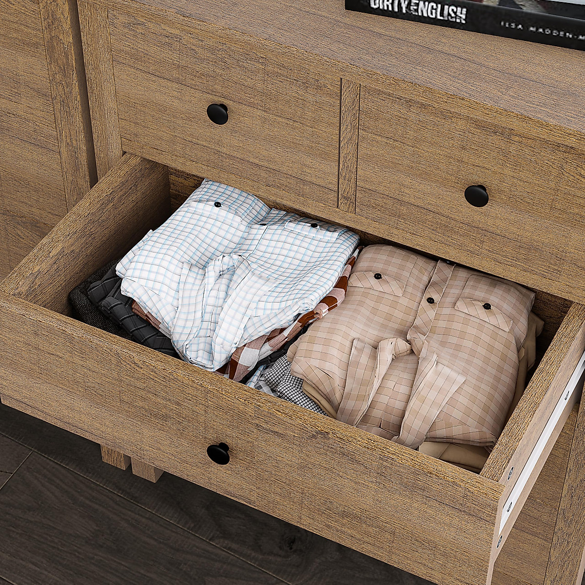 IDEALHOUSE Dresser for Bedroom, 5 Drawer Dresser Wood Dresser with Metal Handle, Modern Chest of Drawers for Bedroom, Entryway, Hallway, Light Brown