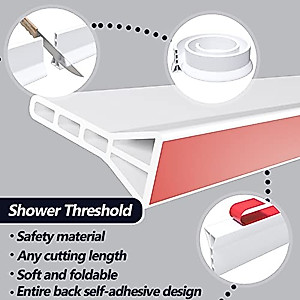 3" High Shower Threshold Water Dam 39 IN Collapsible Shower Water Splash Guard for Curbless Shower Threshold Barrier Water Stopper for Wet and Dry Separation Bathroom and Kitchen (White)