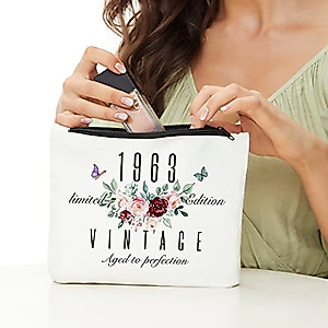 JIUWEIHU 60th Birthday Gifts for Women, 60th Birthday Decorations Present, 60 Year Old Birthday Gift Ideas for Sisters, Friend, Coworker, Grandma, Mom, Boss – 1963 Limited Edition Makeup Bag