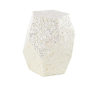 Deco 79 Mother of Pearl Shell Handmade Side End Accent Table End Table, Side Table 16" x 16" x 19", Cream