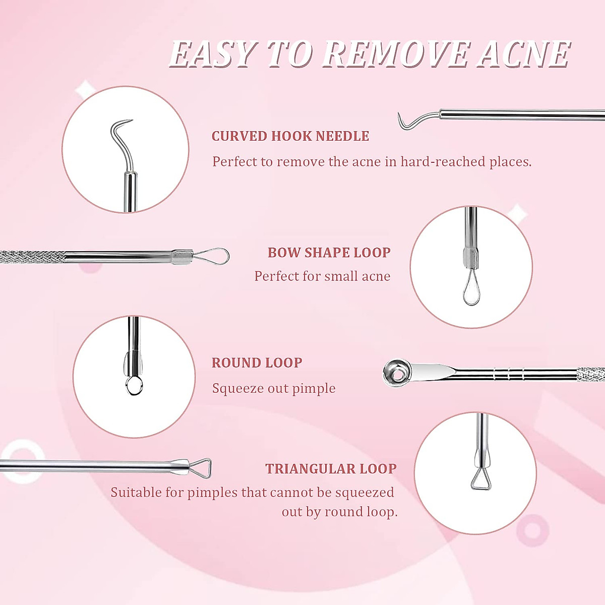 4PCS Blackhead Acne Removal Extractor, Curved Blackhead Tweezers Kit, Professional Stainless Pimple Acne Blemish Removal Tools Kit with Storage Box