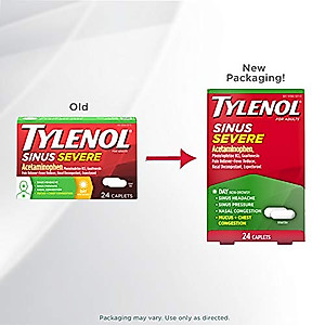 Tylenol Sinus Severe Daytime Cold & Flu Relief Medicine Caplets, Non-Drowsy Pain Reliever, Fever Reducer Expectorant & Decongestant, Acetaminophen, Guaifenesin & Phenylephrine HCl, 24 ct