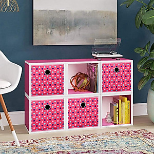 i BKGOO Foldable Storage Cube Drawer Bins Set of 4 Collapsible Fabric Storage Boxes with Round Metal Grommets for Organizing Shelf Nursery Home Closet Dots Pink 10x10x10 inch