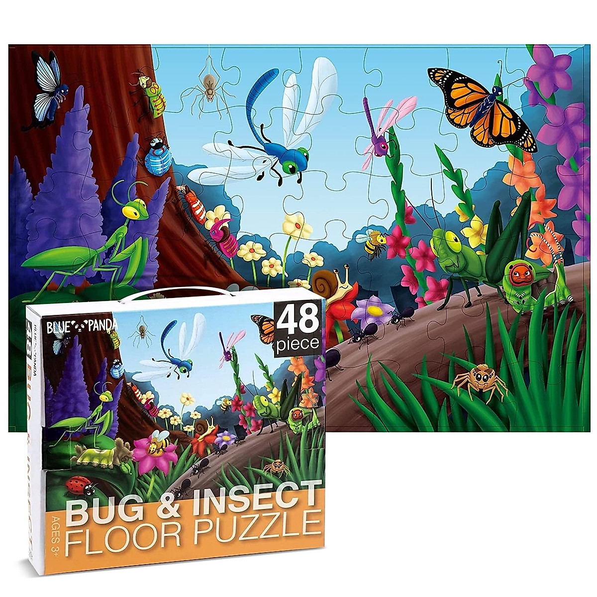 BLUE PANDA 48 Piece Giant Bugs and Insects Jigsaw Puzzle for Kids Ages 3-5 and 4-8, Jumbo Floor Puzzle for Toddler Preschool Learning (2 x 3 Feet)