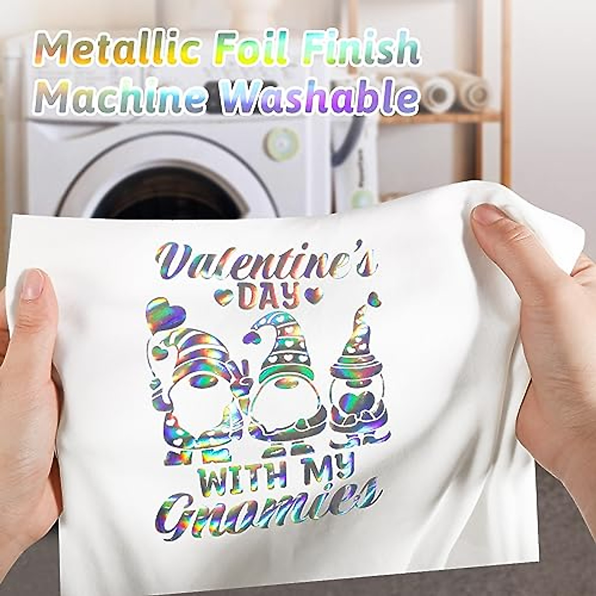 Gatichetta Metallic Heat Transfer Vinyl Roll, Holographic Silver Iron On 12" X 15ft Foil HTV Vinyl for Garments T-Shirts