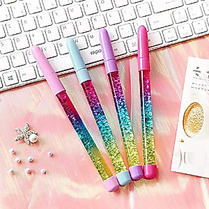4pcs Fairy Stick Ballpoint Pen Glitter Liquid Sand Pen Bling Rainbow Dynamic Crystal Ball Pen Gel Ink Pen Student Pen Rollerball Pens for Women Girl Gift Stationery School Office Supplies (Black Ink)