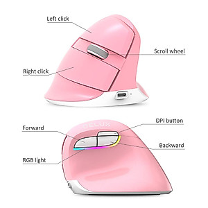 Ai5G Bluetooth Vertical Mouse M618 Mini 2.4Ghz Computer Wireles Mice 2400DPI Ergonomic Rechargeable Noiseless Gaming Mice for PC MAC (White)