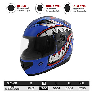 DOT Youth Helmet Off-Road Motocross Full Face Helmet ATV Dirt Bike Racing for Youth Child Kids Big Shark Mouth Pattern
