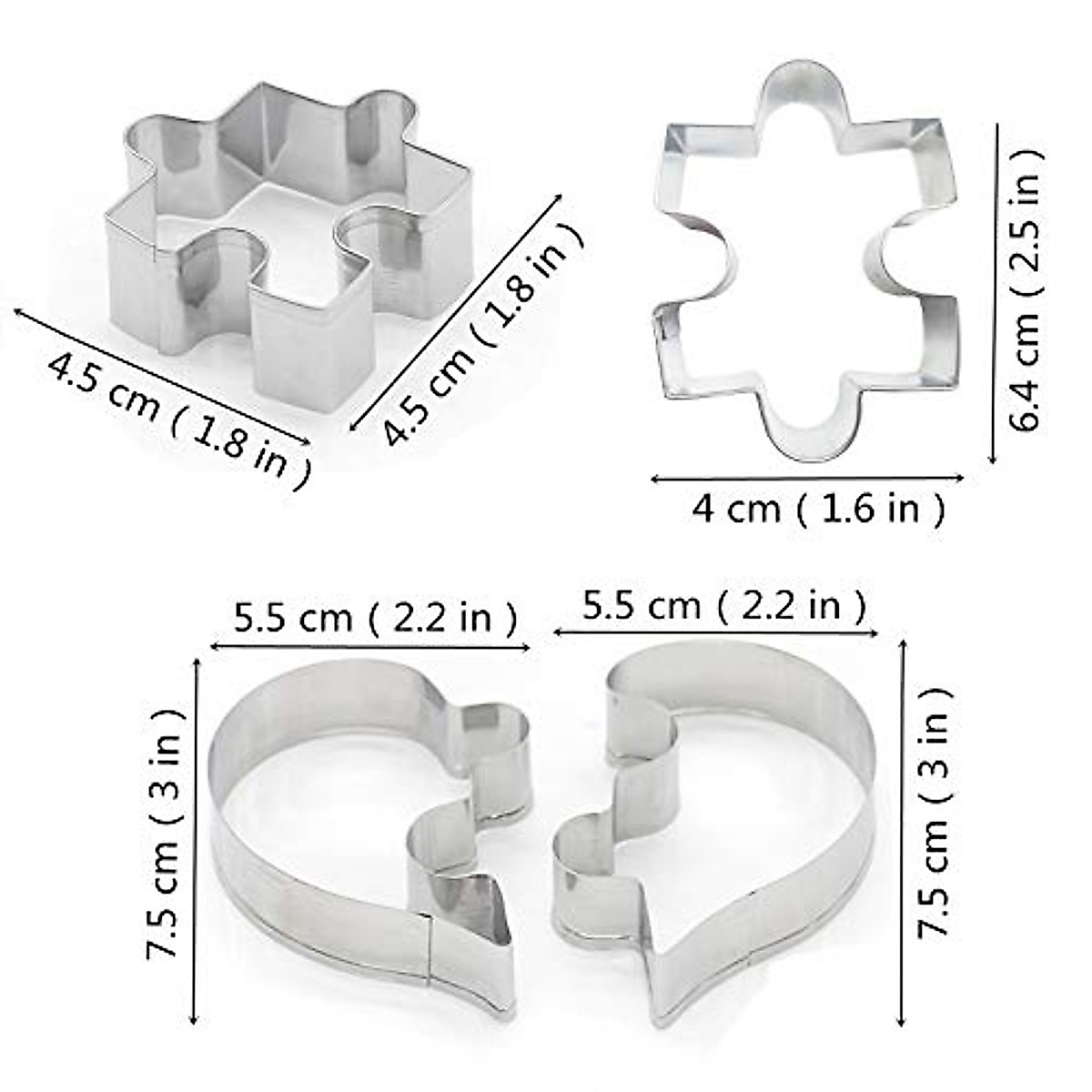LOVE Heart Puzzle Shaped Cookie Set of 4 pcs, Stainless Steel Valentine’s Day Jigsaw Puzzle DIY Fondant Cutters