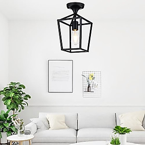【Upgraded】 Semi Flush Mount Ceiling Light, Black Industrial Ceiling Light Fixtures, Farmhouse Light Fixture for Entryway Porch Hallway Stairway Garage Living Room Dining Room Balcony