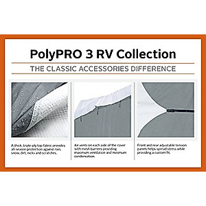 Classic Accessories Over Drive PolyPRO3 Deluxe Teardrop Trailer Cover, Fits 10' - 12', Tear-Resistant, Travel Trailer Storage Cover, Compatible with R-Pod Trailers, Clamshell Trailers, Grey/White