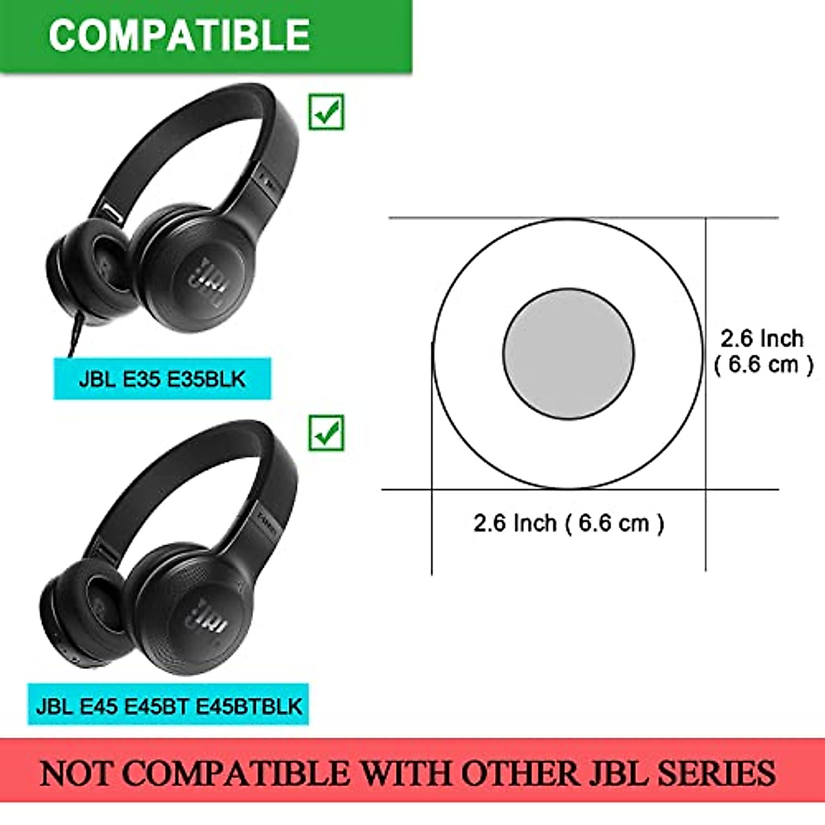 Jarmor Replacement Memory Foam & Protein Leather Ear Cushion Pads Cover for JBL E35 E35BLK E45 E45BT E45BTBLK On Ear Headphones ONLY (Gray)